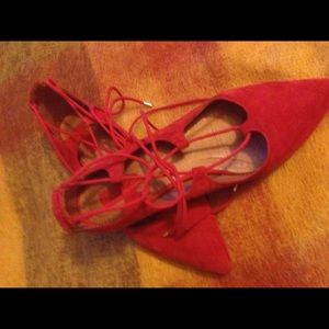 Topshop | Shoes | Topshop Red Lace Up Flats | Poshmark